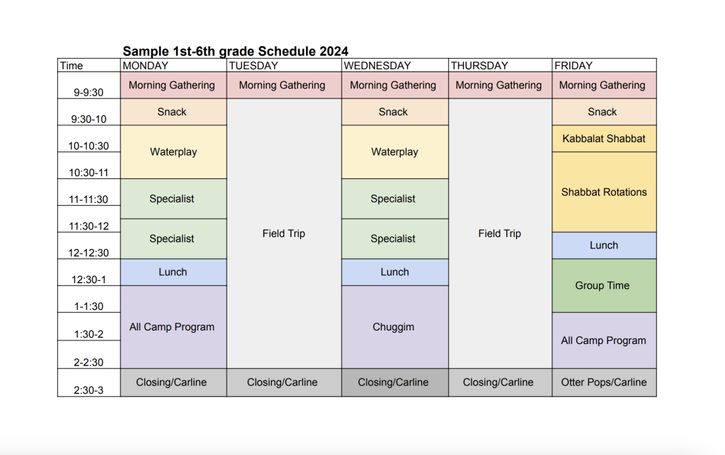 Sample 1st-6th Schedule | Temple Beth Am - Los Angeles Conservative ...